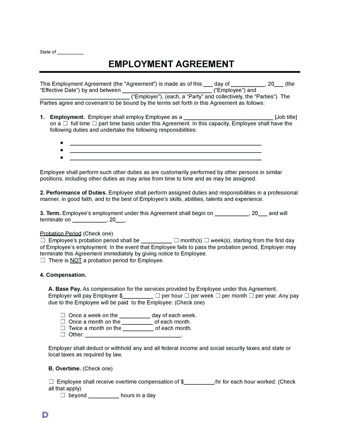 Free Employment Contract Template | Document Genius