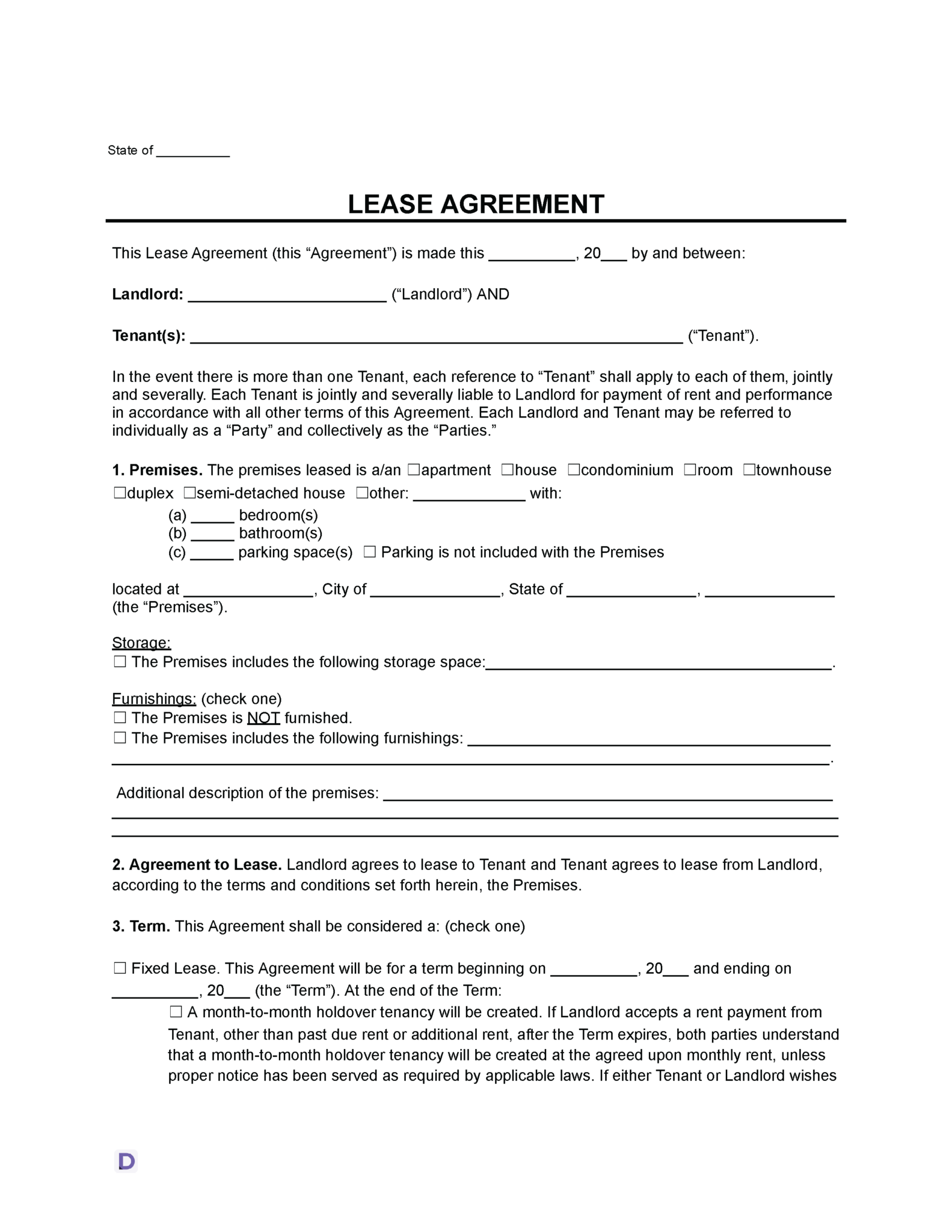 Lease Agreement Template – Free, Customizable PDF & Word