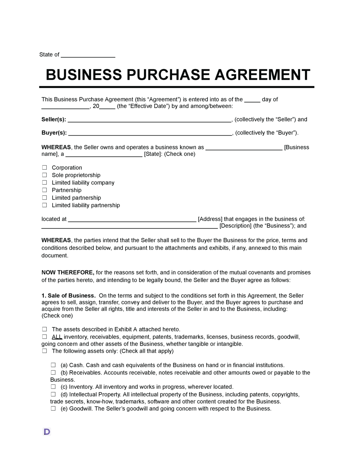 Free Purchase and Sale Agreement Template | Document Genius