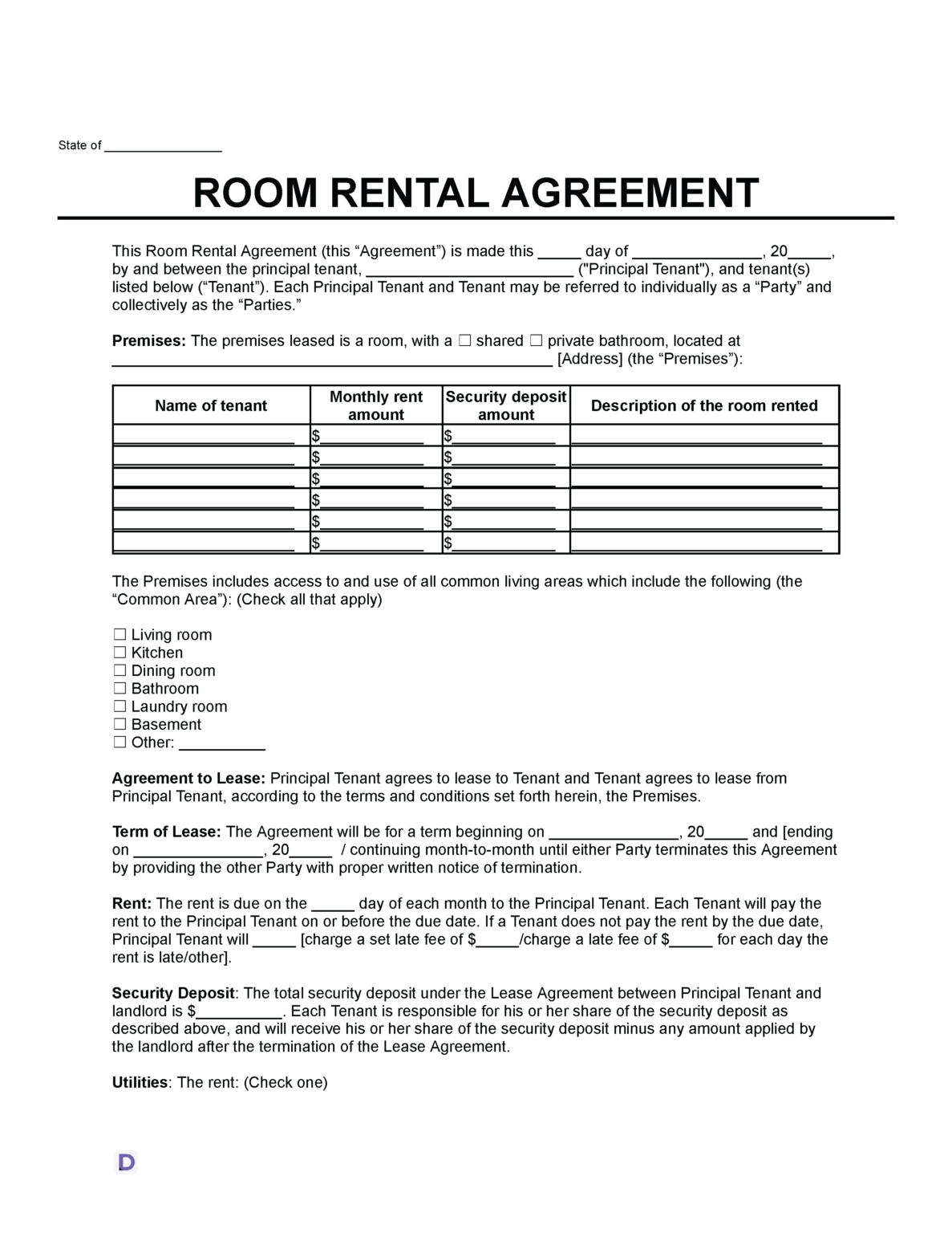 Free Roommate Agreement Template | Document Genius