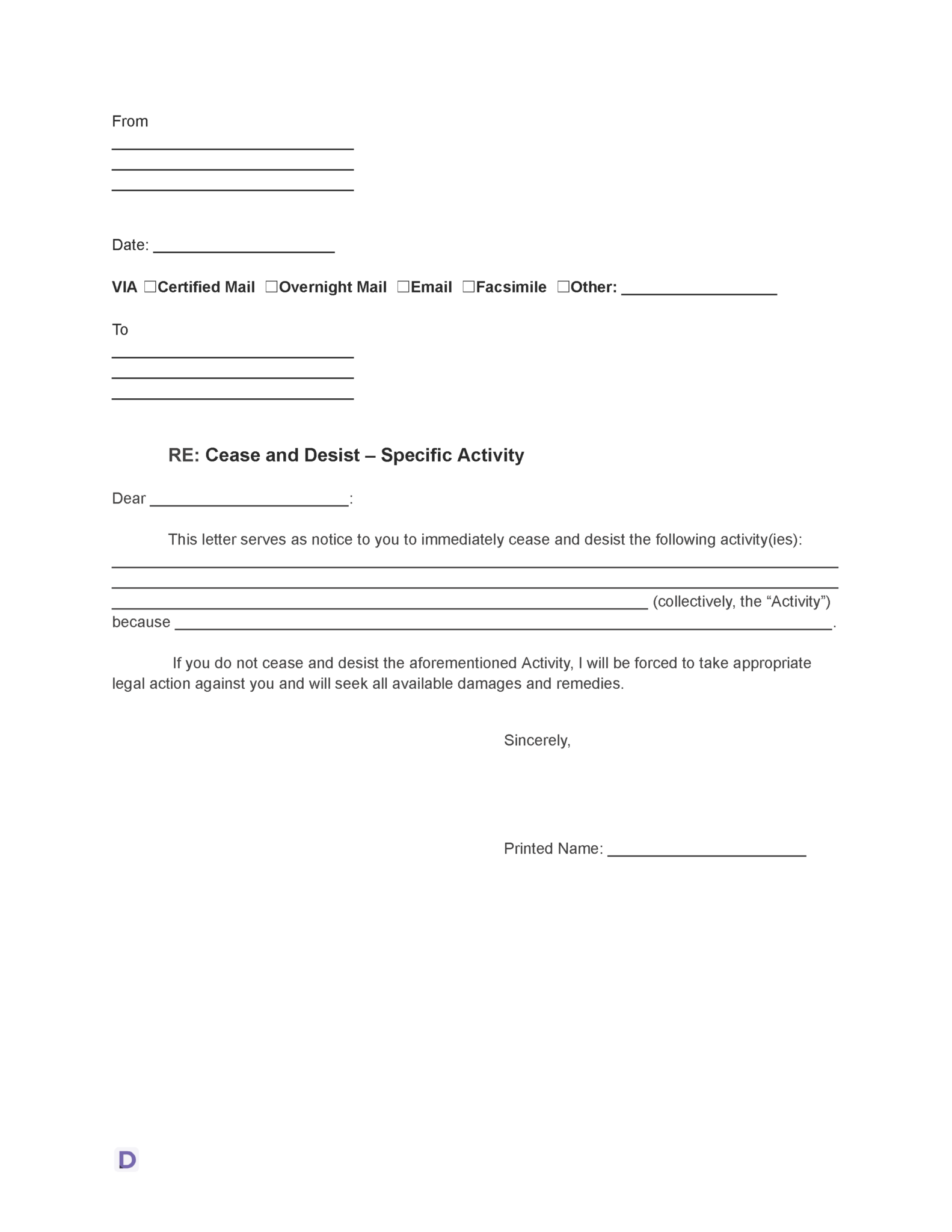 Free Cease and Desist Letter Template | Document Genius