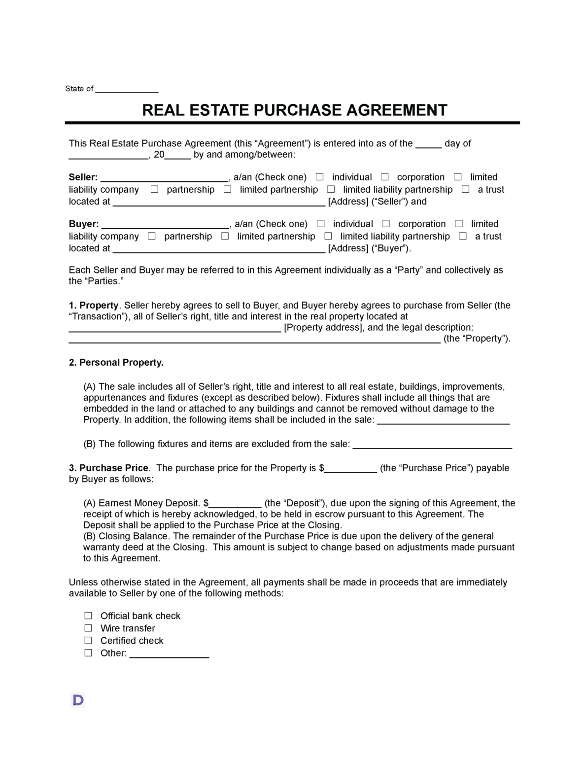 Free Real Estate Purchase Agreement Template | PDF & Word