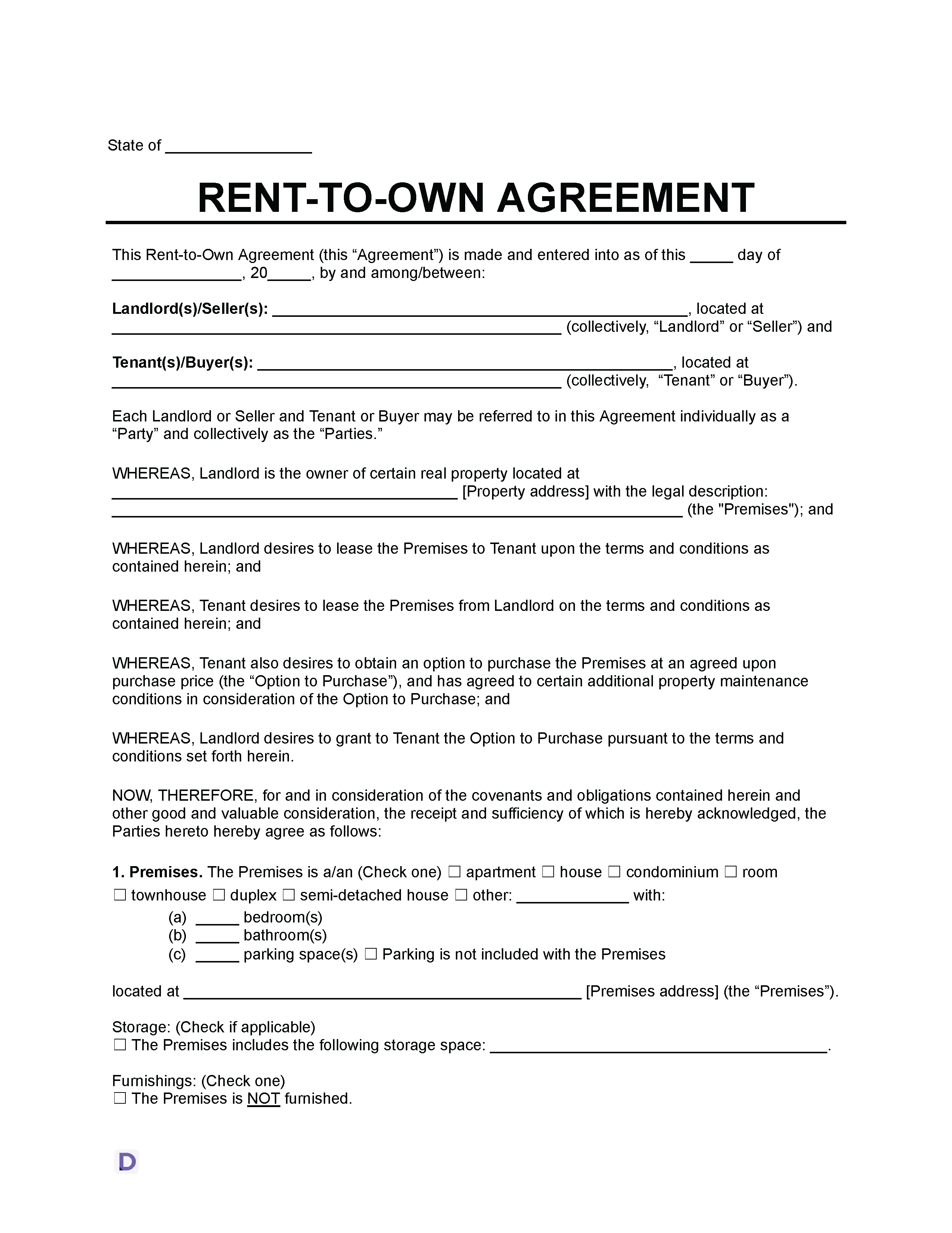 Free Rent-to-Own Agreement Template | Document Genius