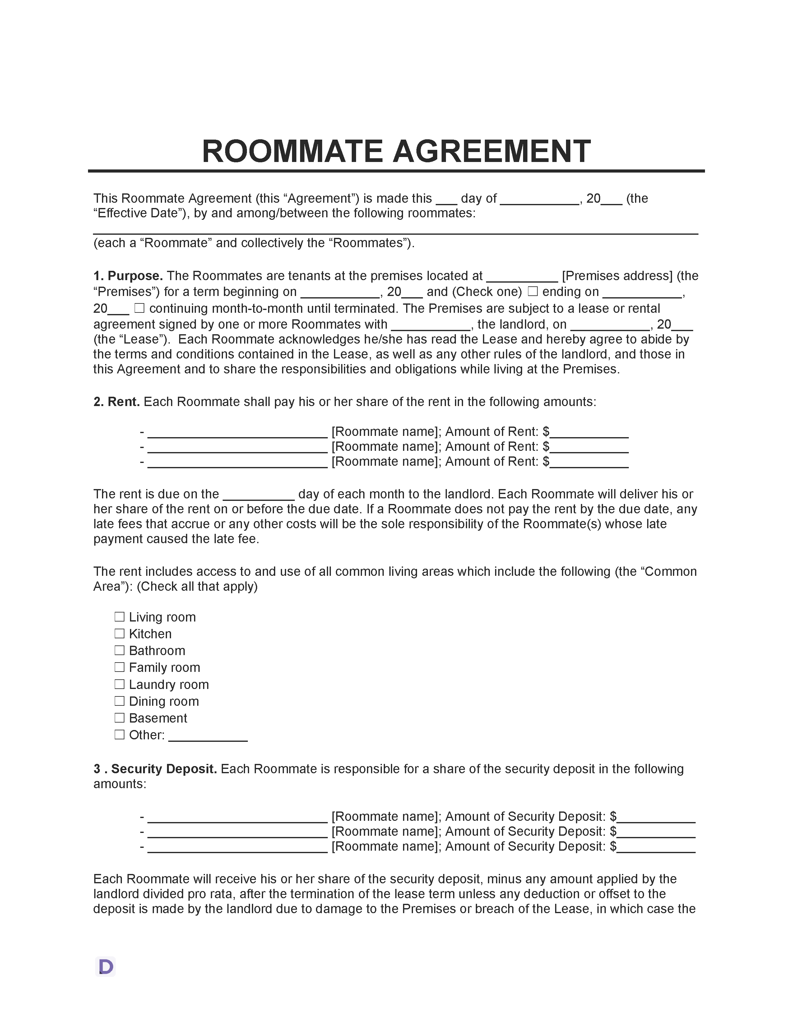 Free Roommate Agreement Template | Document Genius