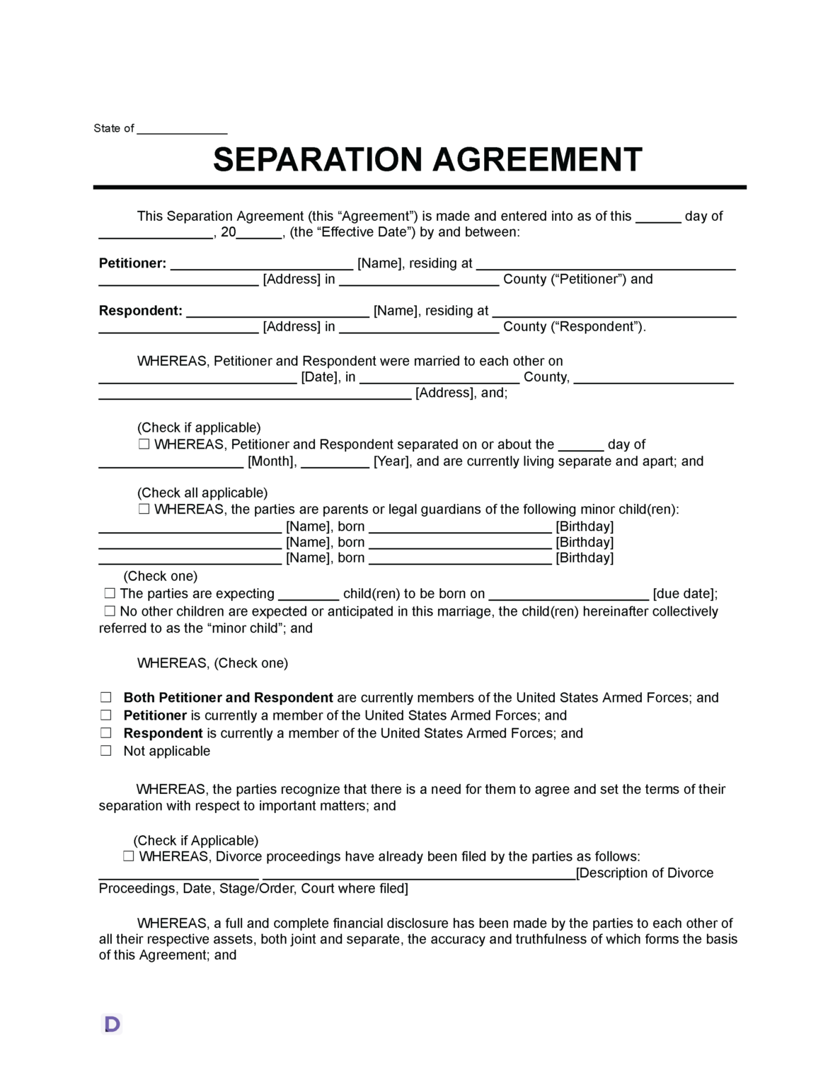 Free Divorce Agreement Template | Fill Online | Document Genius