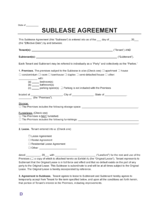 Free Sublease Agreement Template | Fill Online | Document Genius