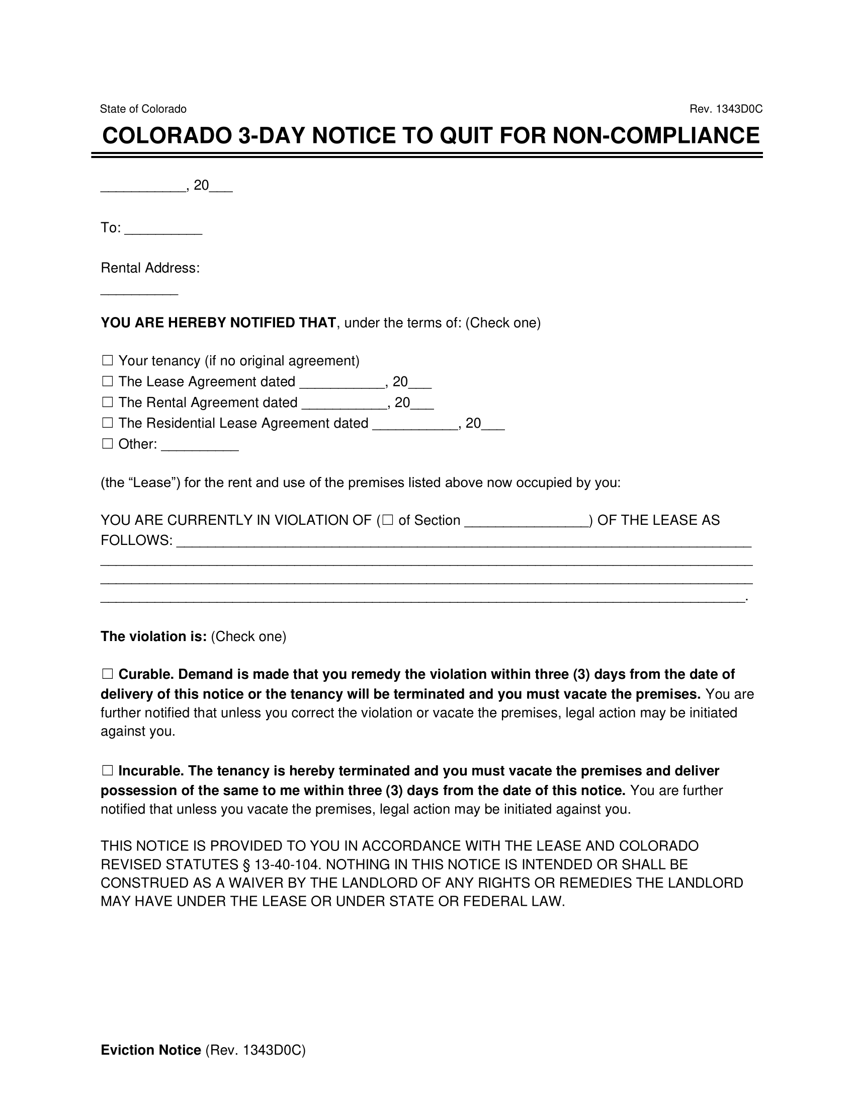 Free Colorado Eviction Notice Template | Document Genius