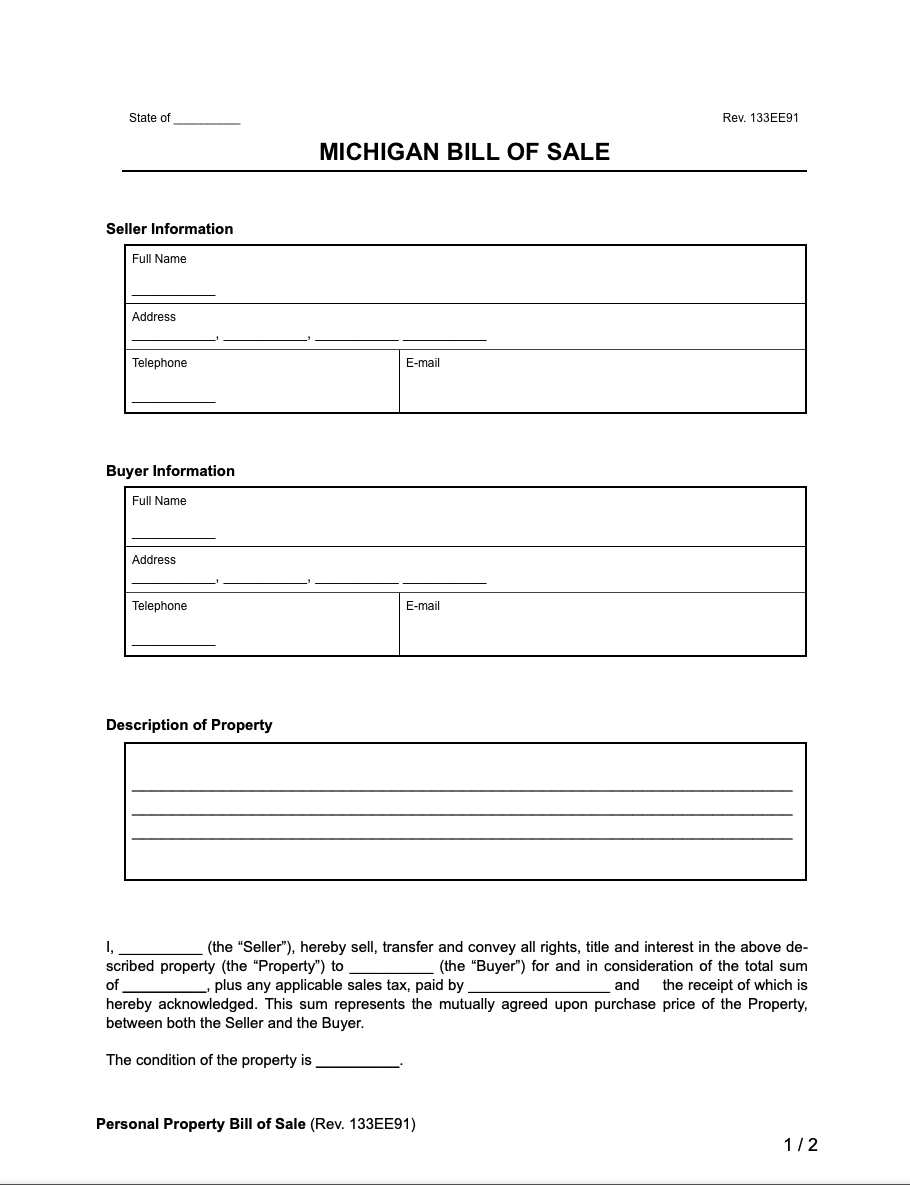 Free Michigan Bill of Sale Form | Document Genius