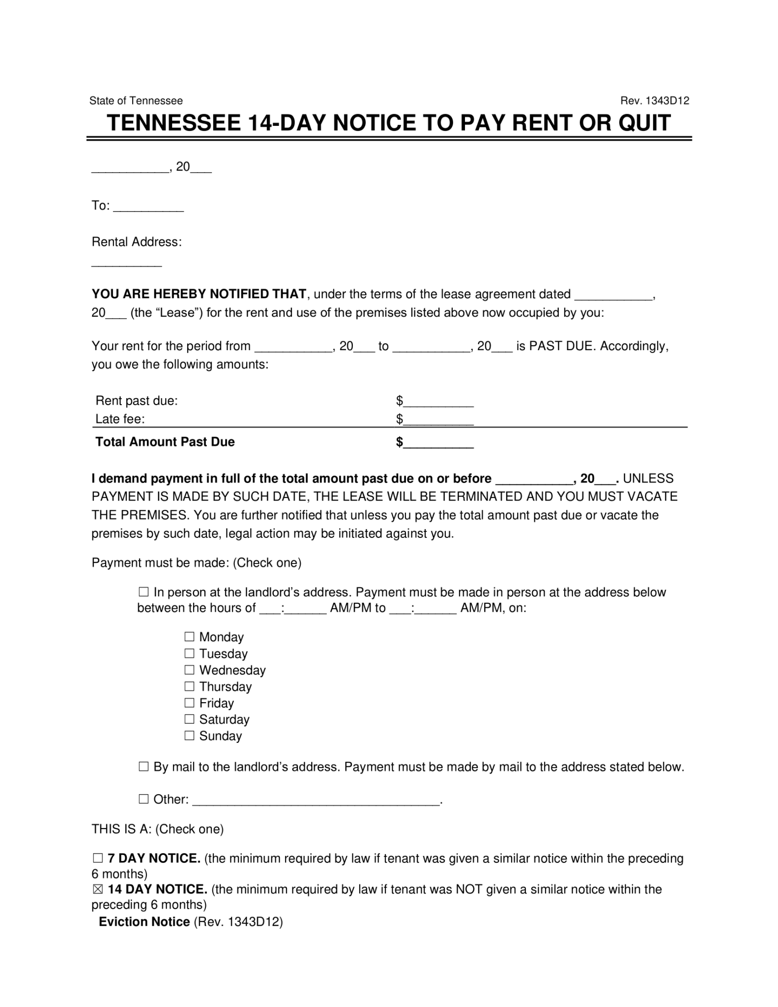 Free Tennessee Eviction Notice Template | Document Genius