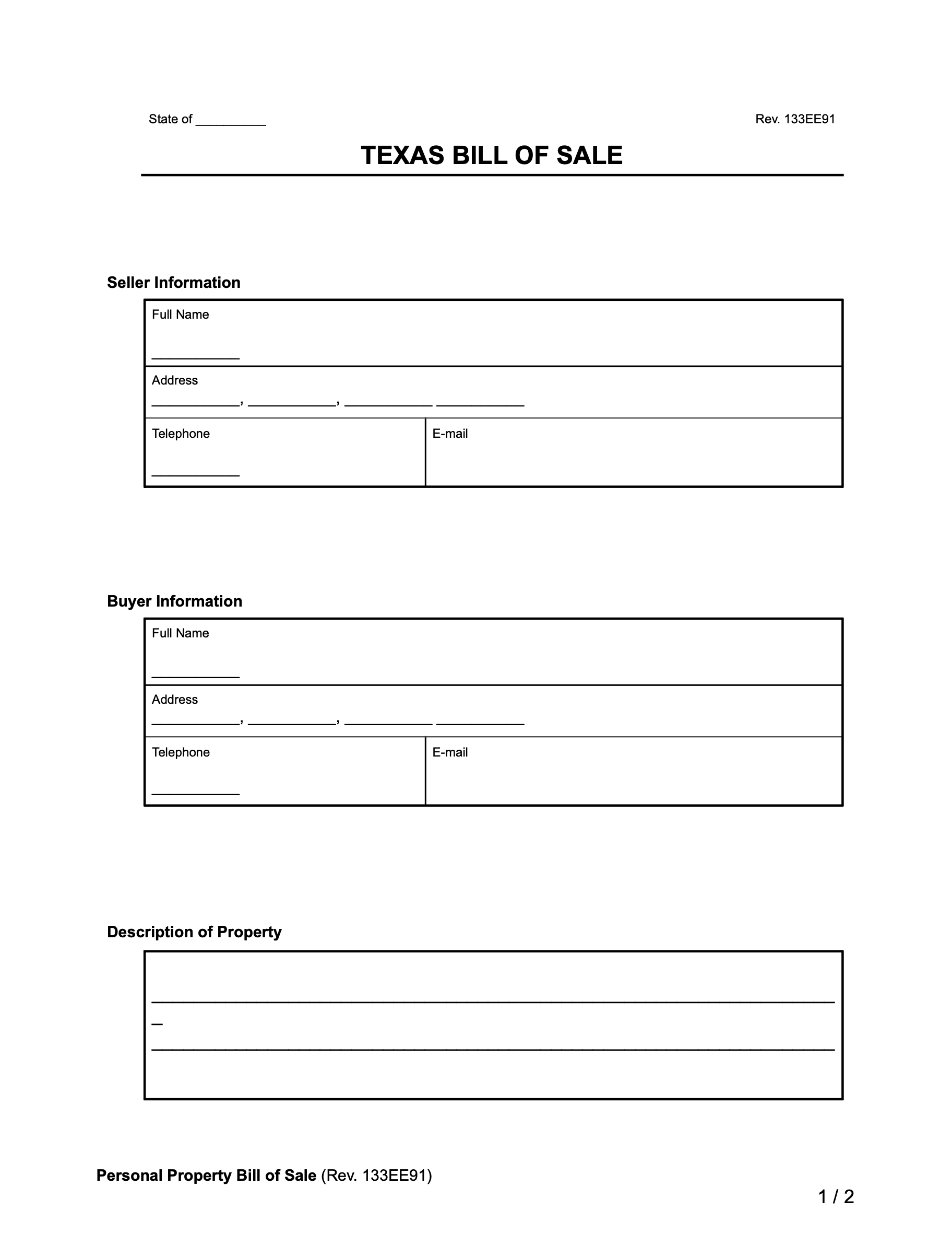 Free Texas Bill of Sale Form | Document Genius