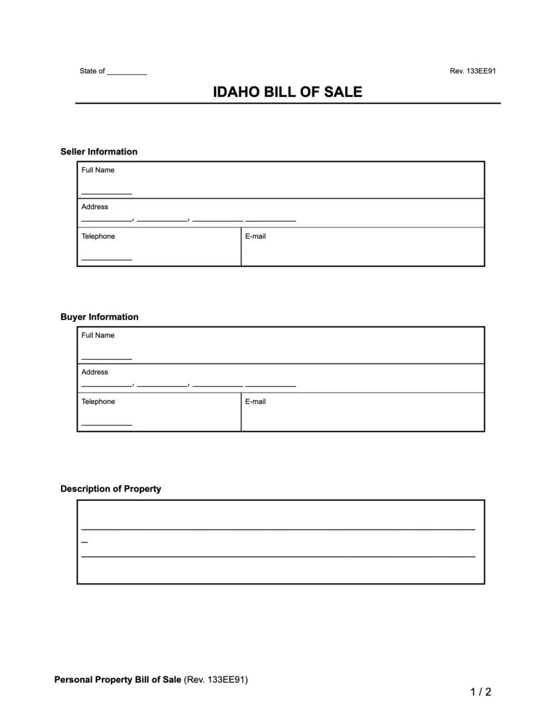 Free Idaho Bill of Sale Form | Document Genius