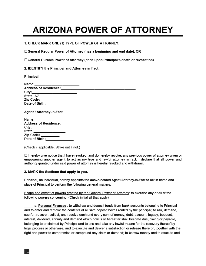 Free Arizona Power of Attorney Form | Document Genius
