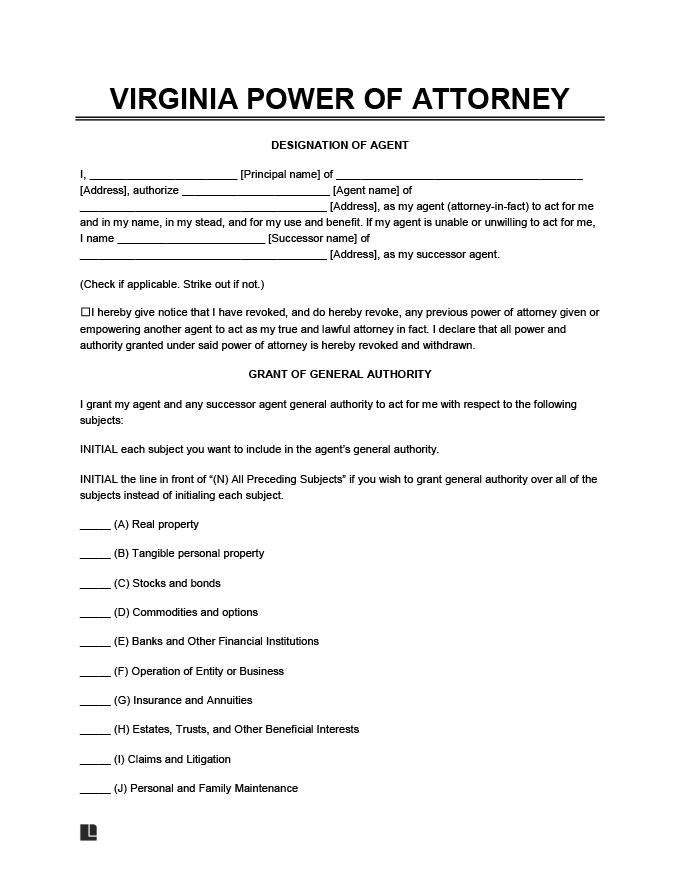 Free Virginia Power of Attorney Form | Document Genius