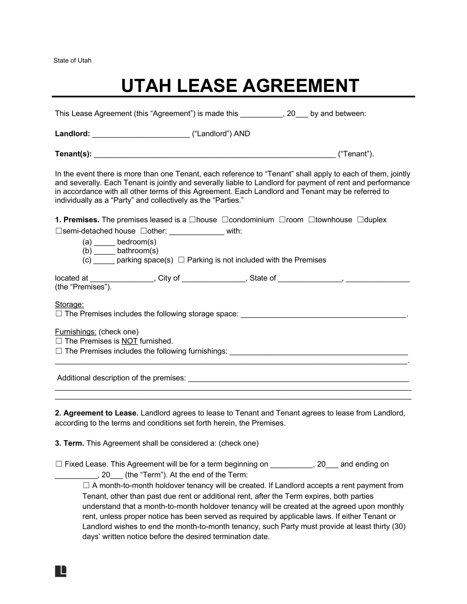 Free Utah Lease Agreement Template | Document Genius