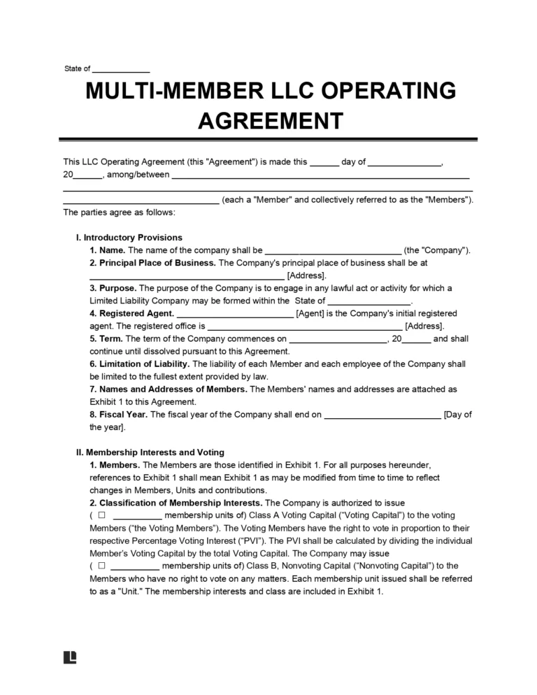 Free Multi-Member LLC Operating Agreement Template | Document Genius